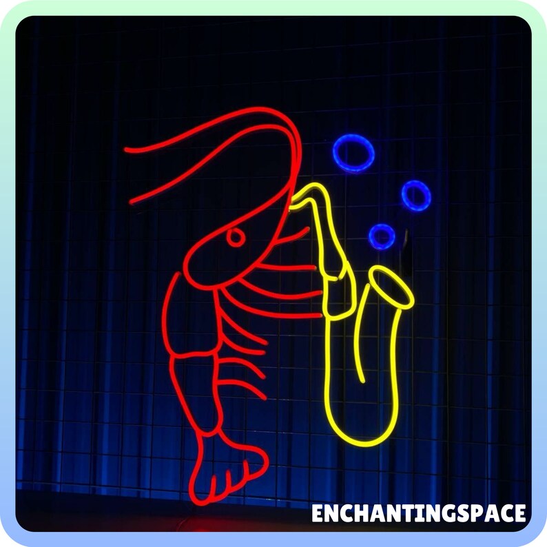 Shrimp Play Saxophone Neon Sign, Musician Led Light, Custom Neon Sign ...