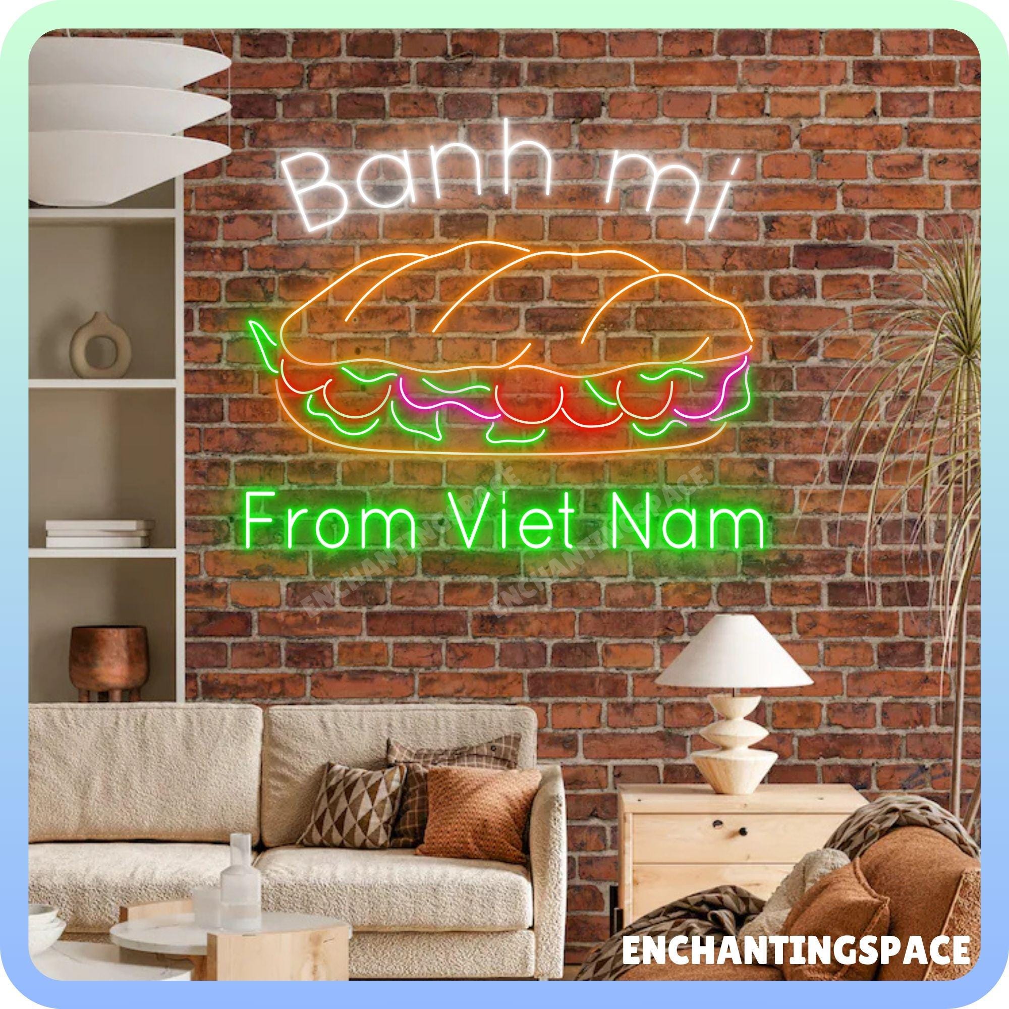 Banh Mi From Viet Nam Neon Sign, Vietnamese Restaurant Sign Wall Decor ...