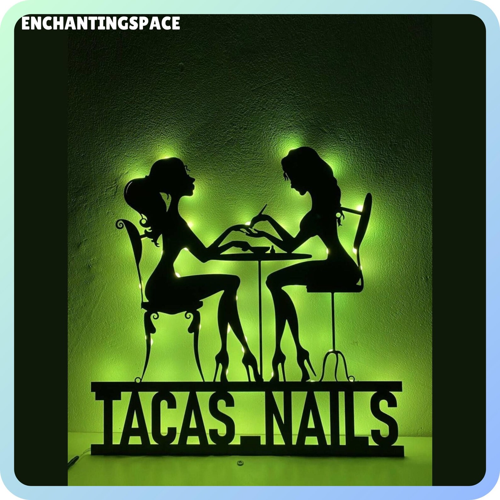 Customized Nails Room Metal Wall Art LED Light, Personalized Name Nail ...