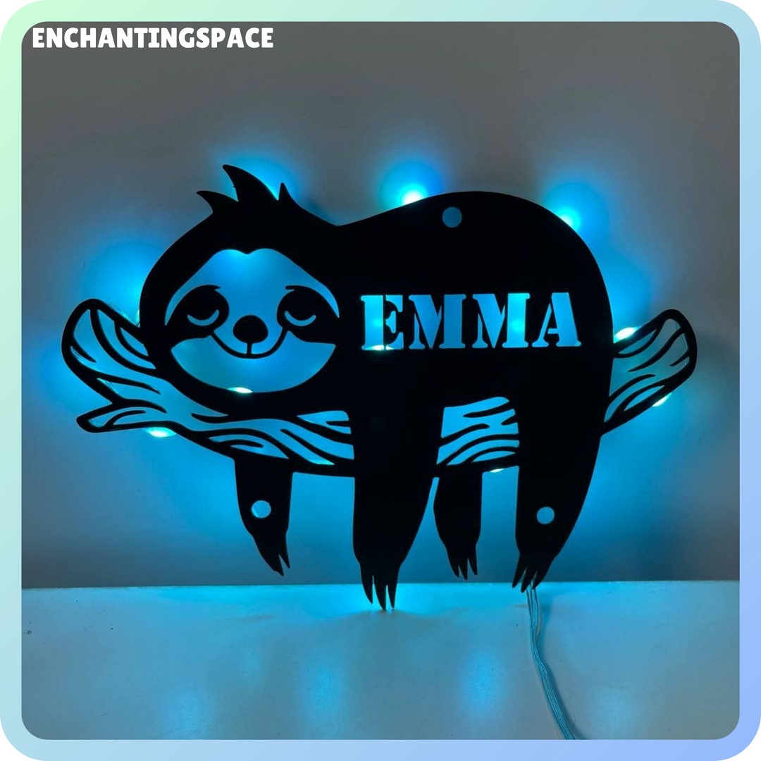 Customized Lazy Sloth Metal Wall Art LED Light, Personalized Sleepy ...