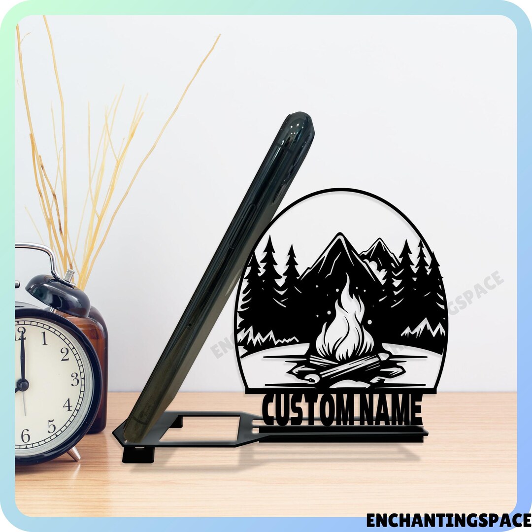 Customize Camping Metal Cell Phone Desk Holder, Campfire Phone Holder ...