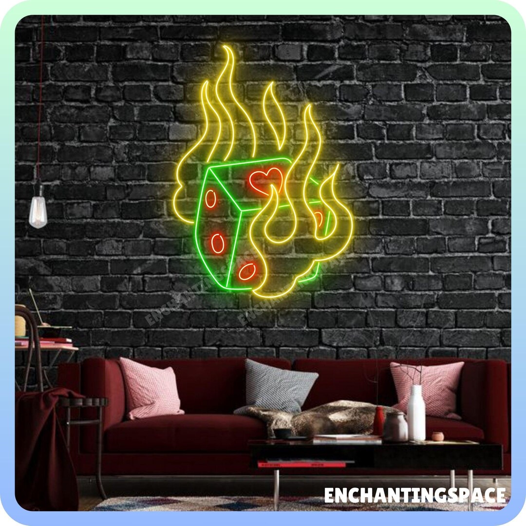 Dice on Fire Neon Sign, Dice Fire Led Sign, Casino Bar Lounge Led Light ...