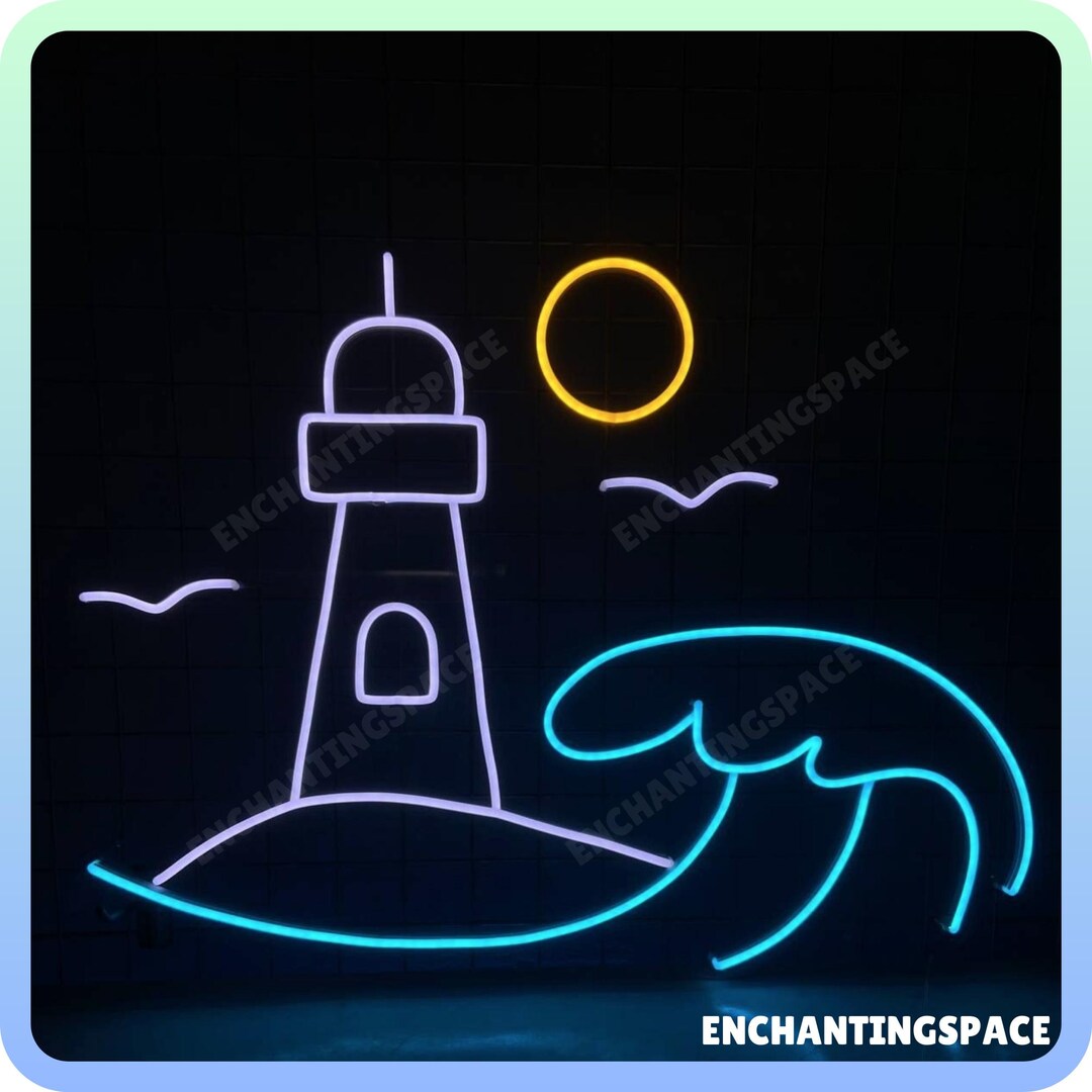 Lighthouse Neon Sign, Lighthouse Wave Light up Sign, Beacon Light Sign ...