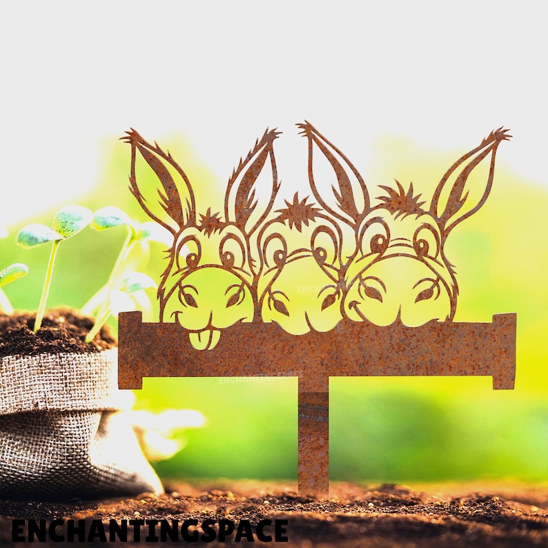 Personalized Donkey Metal Garden Stake, Custom Animal Rustic Yard Art ...