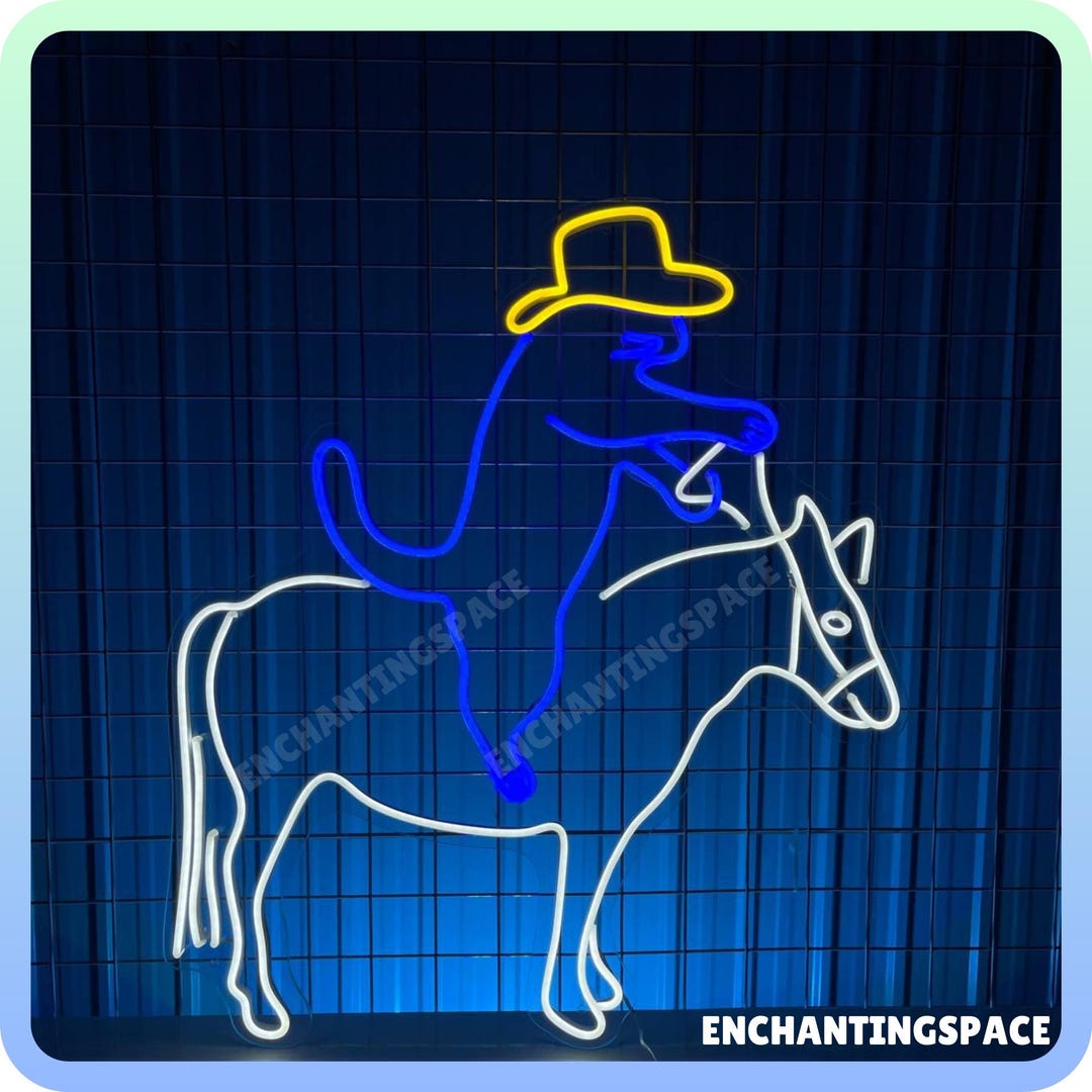 Cowboy Cat Riding Horse Neon Sign, Cowboy Cat Led Light for Kids Room ...