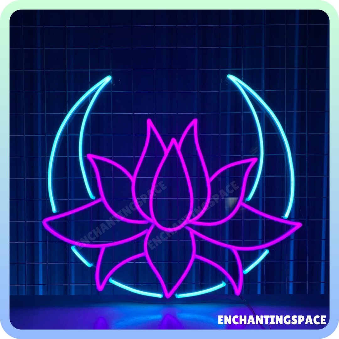 Moon Lotus Flower Neon Sign, Moon Lotus Led Light, Lotus Flower Led ...