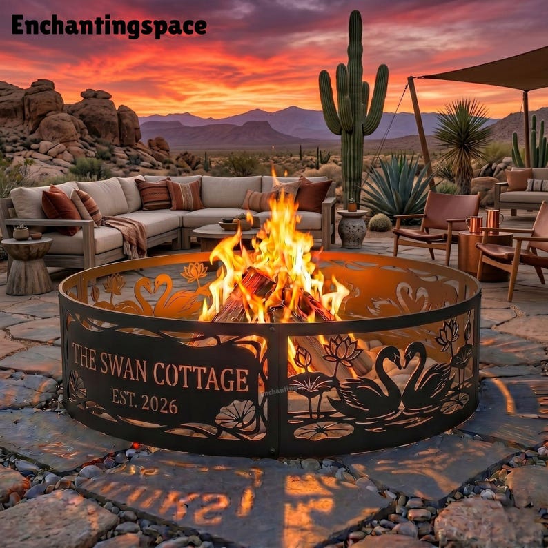 Custom Swan Couple Fire Ring, Anniversary Outdoor Fire Pit Decor for ...