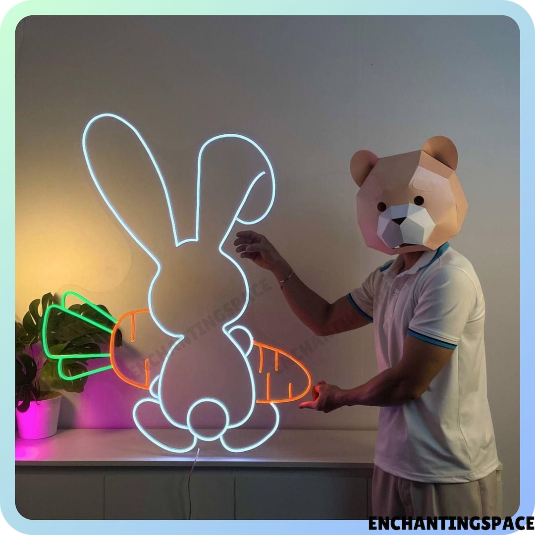 Rabbit Carrot Neon Sign, Cute Bunny Neon Light for Wall Decor, Rabbit ...