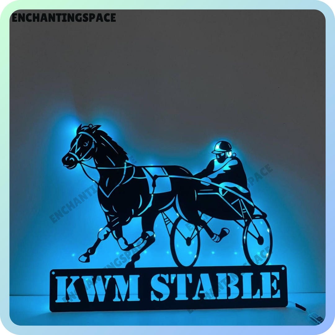 Customized Harness Racing Metal Wall Art LED Light, Horse Racing Led ...