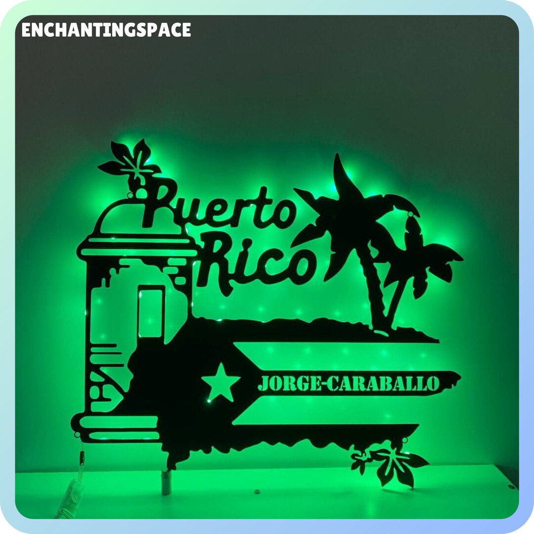 Customized Puerto Rico Wall Art LED Light, Personalized Nation Name ...