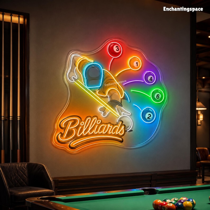 Billiards Neon Sign, Acrylic LED Light for Pool Room or Game Room Decor ...