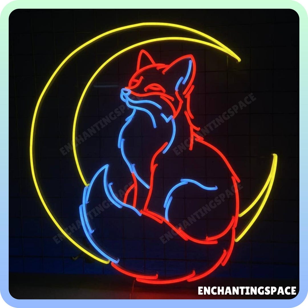 Fox on the Moon Neon Sign, Moon Fox Led Light, Bar Pub Wall Decor, Fox ...