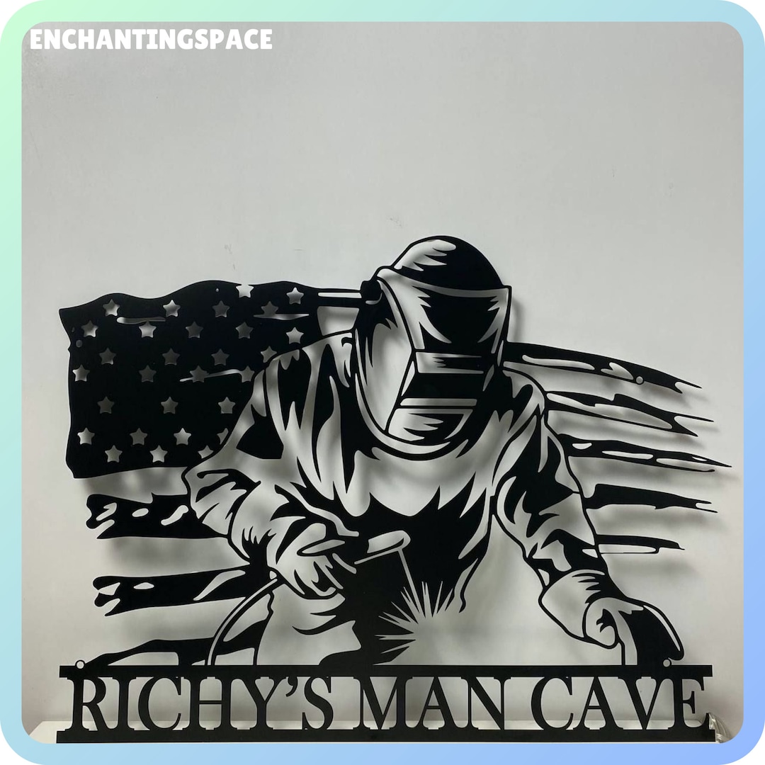 Customized Construction Welder USA Flag Metal Wall Art LED Light ...