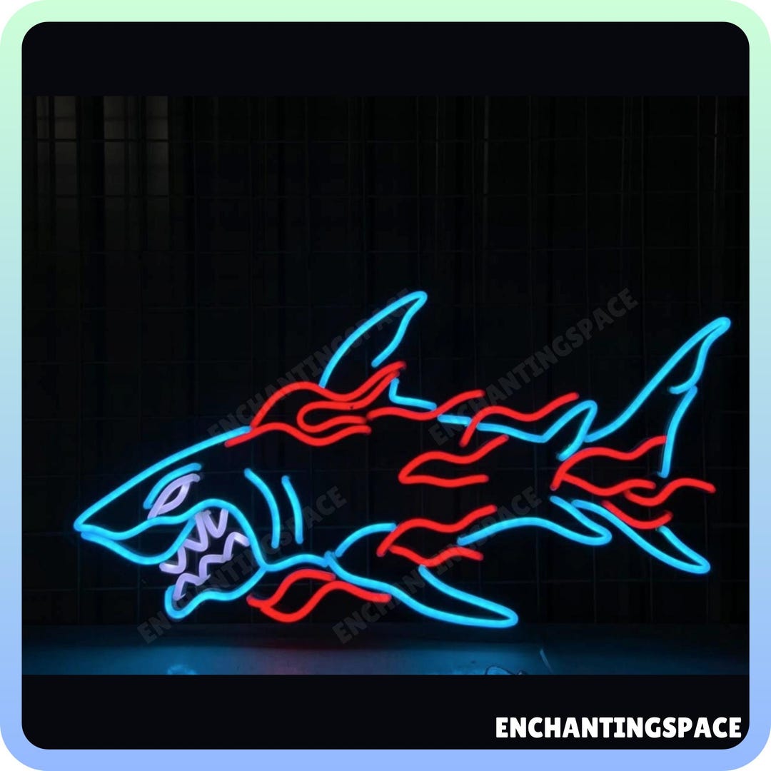 Fire Shark Neon Sign, Shark Fire Led Light, Custom Shark Led Sign, Sea ...
