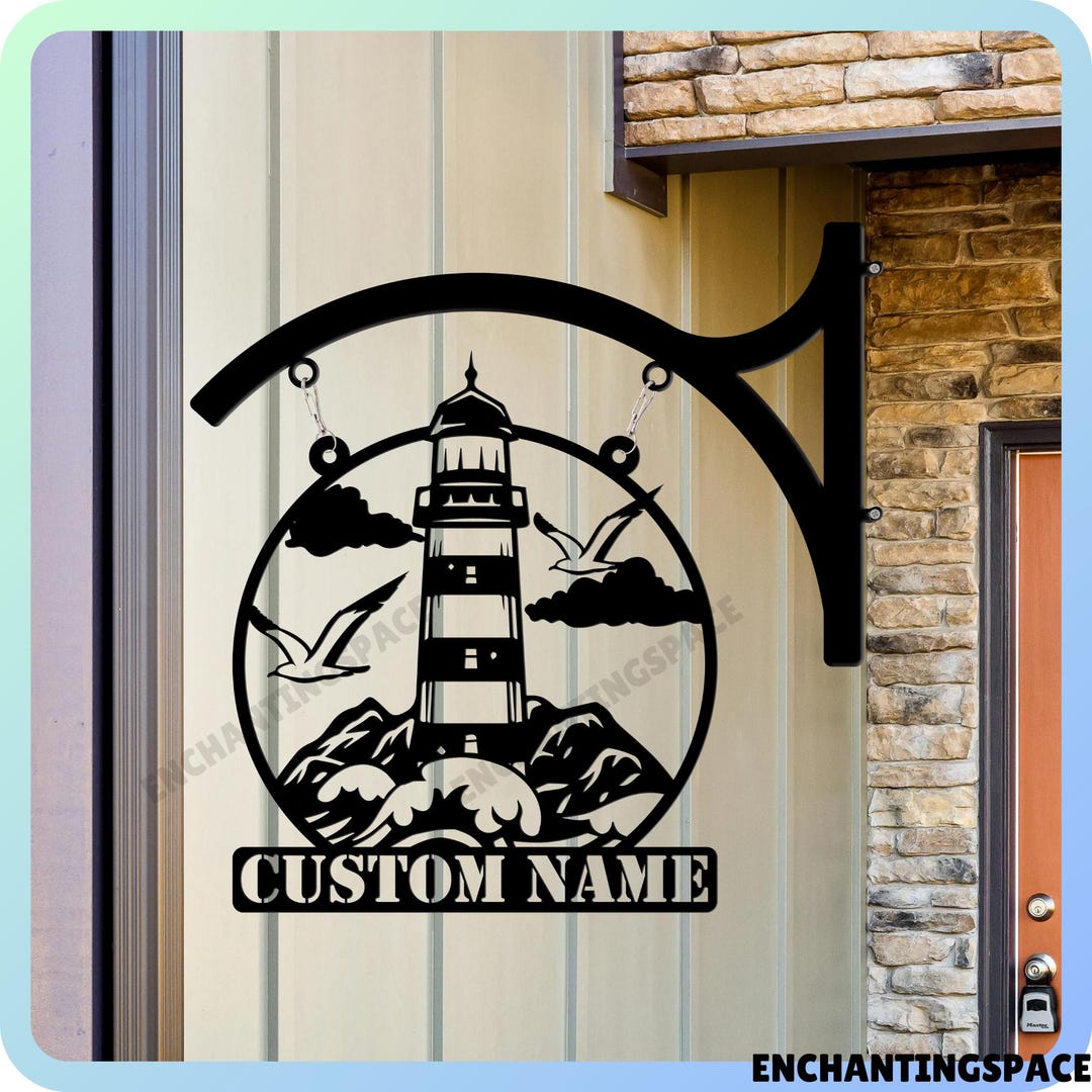 Customize Name Lighthouse Metal Hanging Sign, Lighthouse Black ...