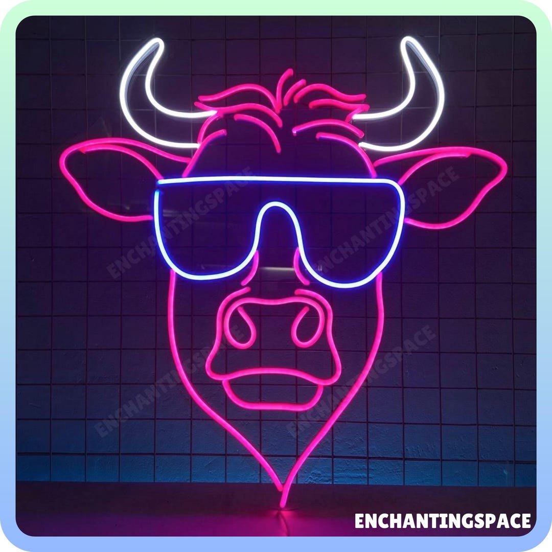 Bull Head With Sunglass Neon Sign, Bull Head Led Light, Western Bull ...