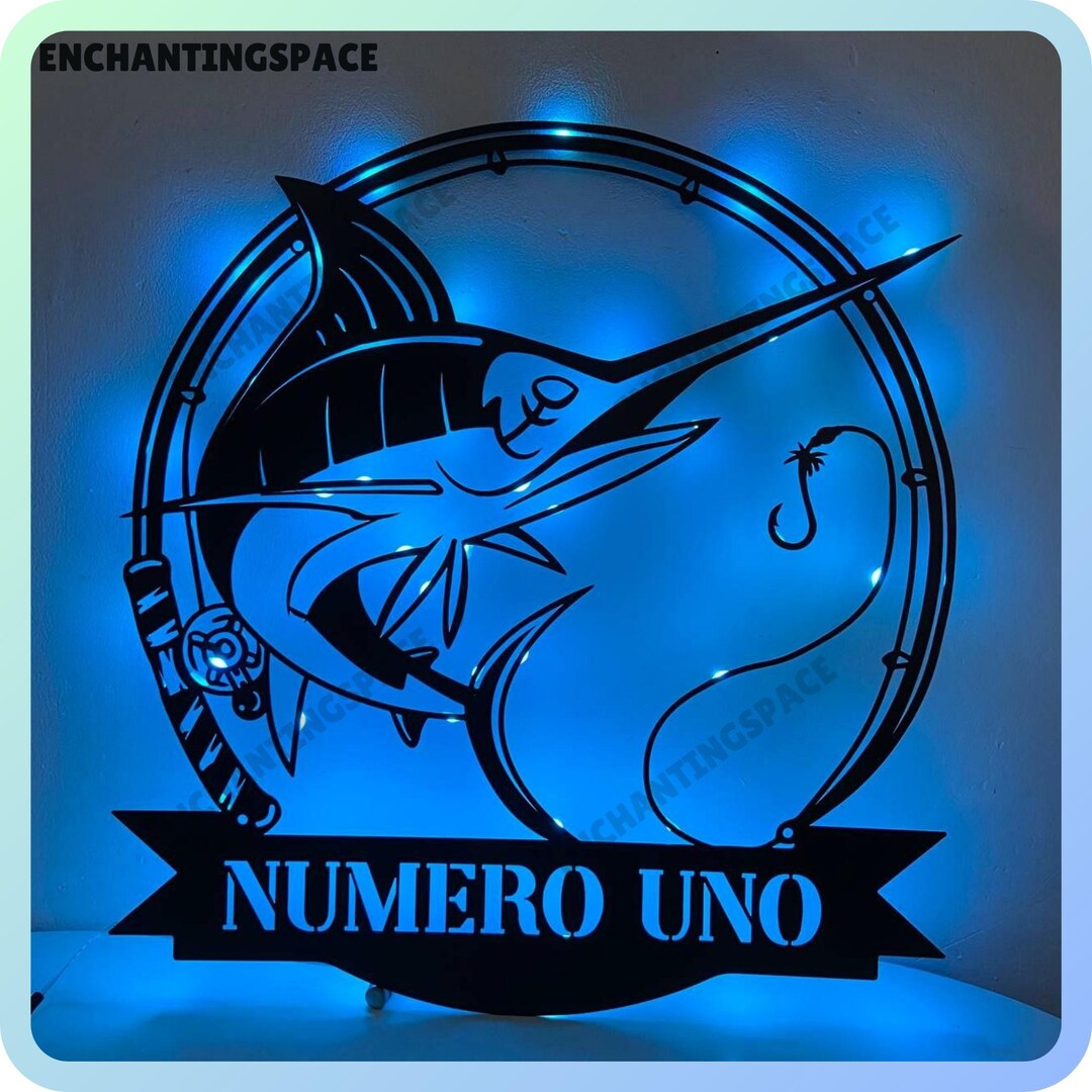 Customized Marlin Fish Metal Wall Art LED Light, Personalized Marlin ...