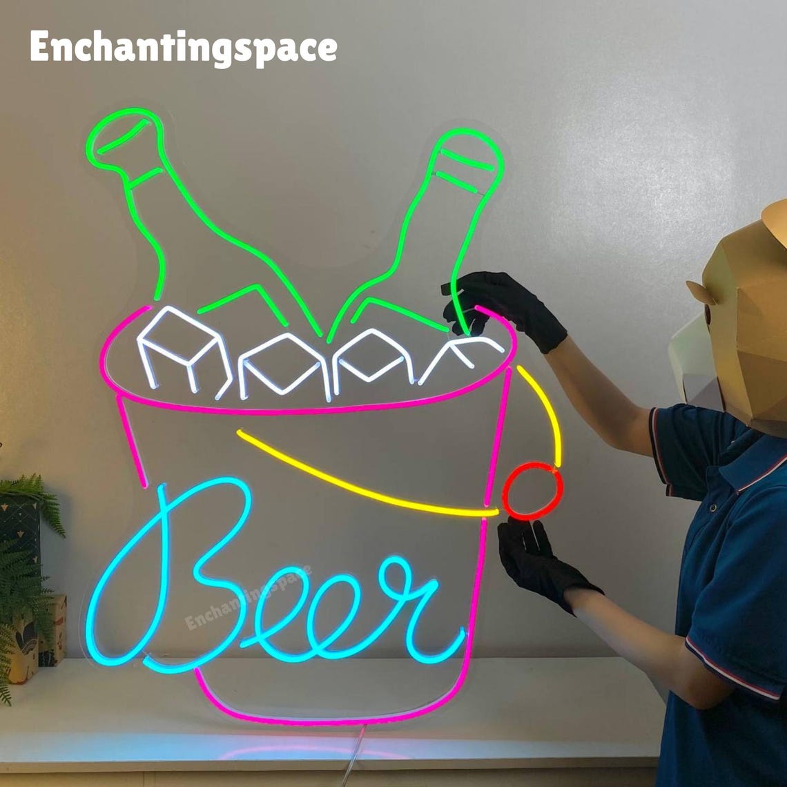 Beer Neon Sign, Ice Bucket Bottle LED Wall Sign for Pub, Bar Counter or ...