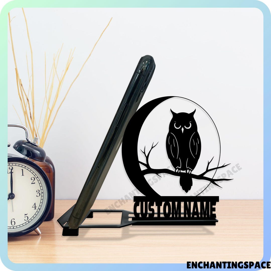 Customize Owl Moon Metal Phone Holder, Owl Metal Phone Stand, Night Owl ...