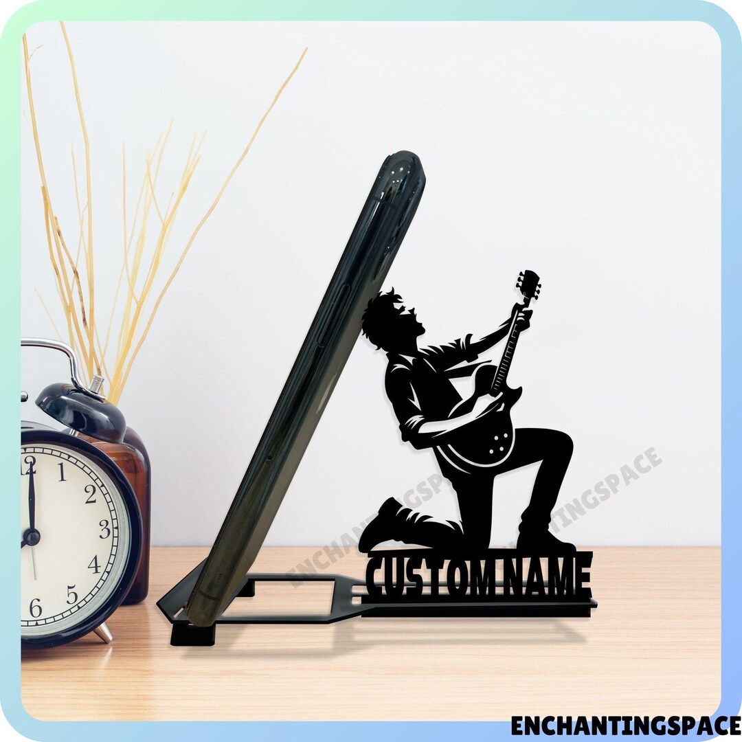 Customize Guitarist Metal Phone Stand, Rock Music Metal Phone Holder ...