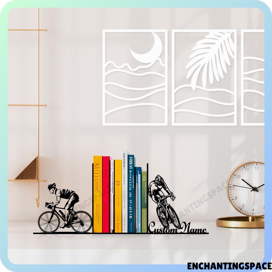 Customized Bicycle Rider Metal Bookends, Bicycle Name Bookend, Cyclist ...