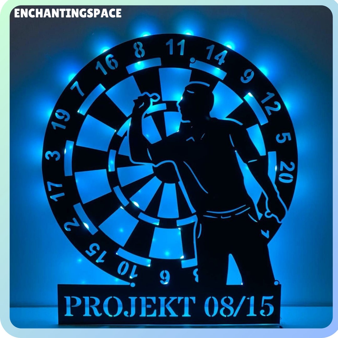 Customized Dart Board Games Metal Wall Art LED Light, Personalized ...