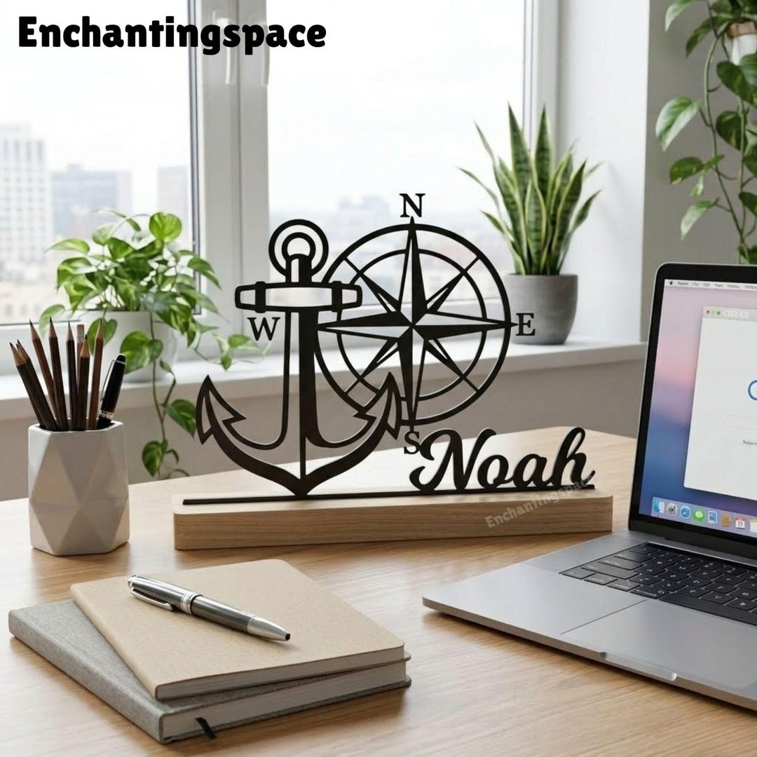 Personalized Anchor Metal Desk Name Sign, Sailor Steel Tabletop Decor ...