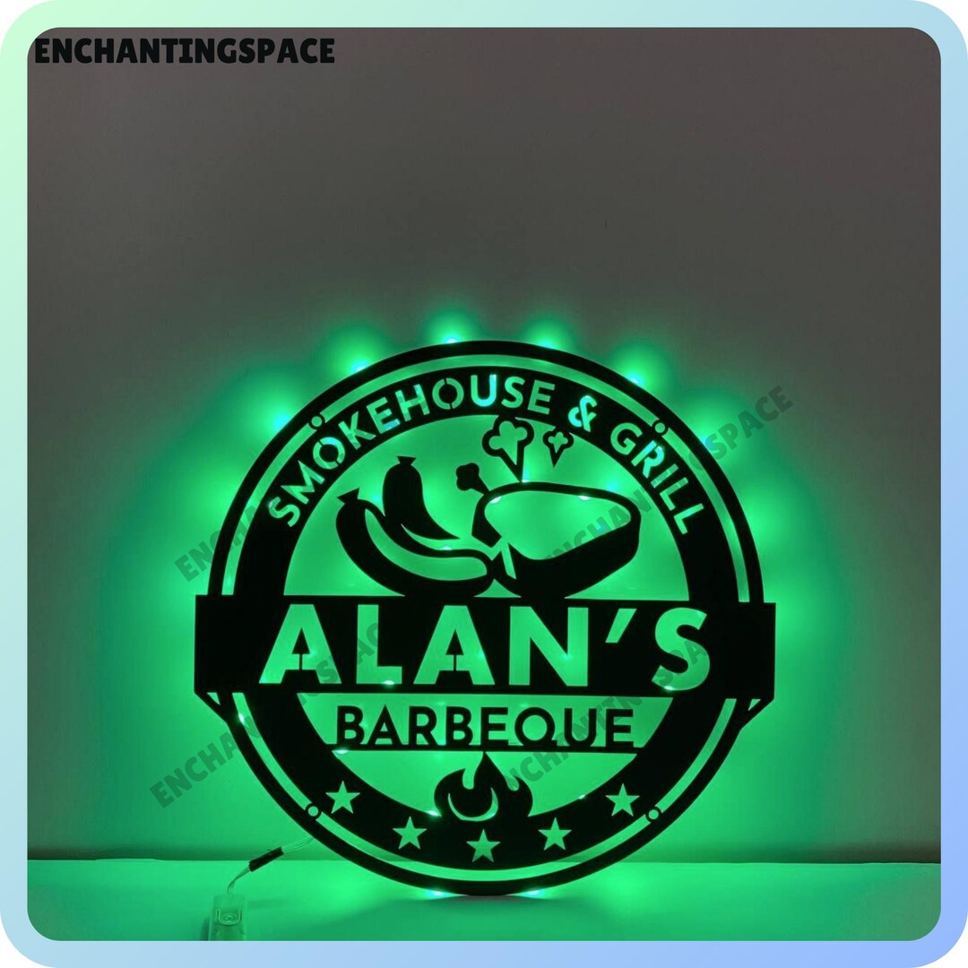 Customized Smokehouse & Grill Metal Wall Art Led Light, Personalized ...