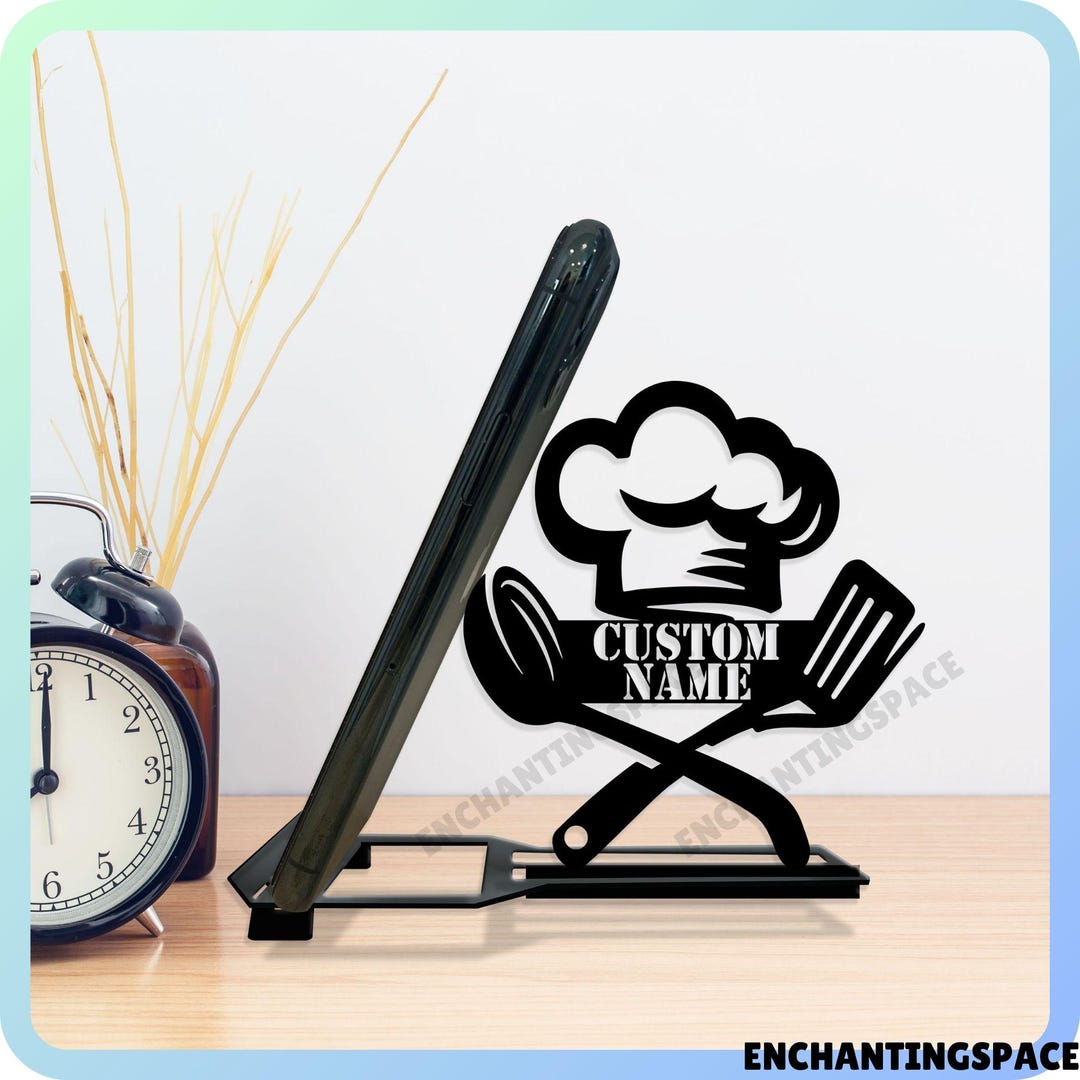 Custom Chef Kitchen Metal Phone Stand, Chef Name Metal Phone Holder ...