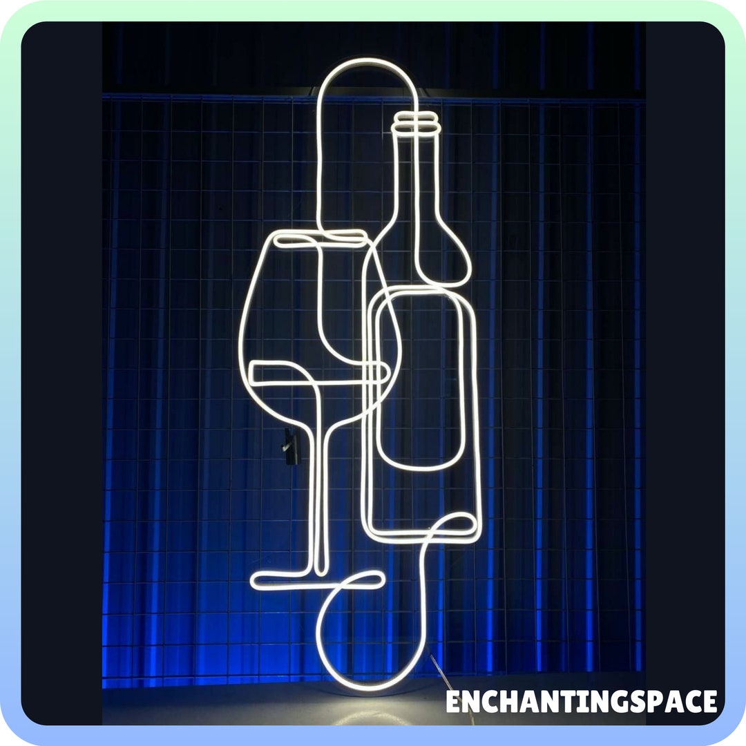 Wine Line Art Neon Sign, Wine Glass Bottle Led Sign, Custom Neon Sign ...