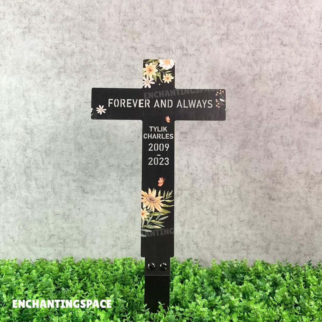 Personalized Cross Metal Memorial Stake for Grave Decor, Loved One ...