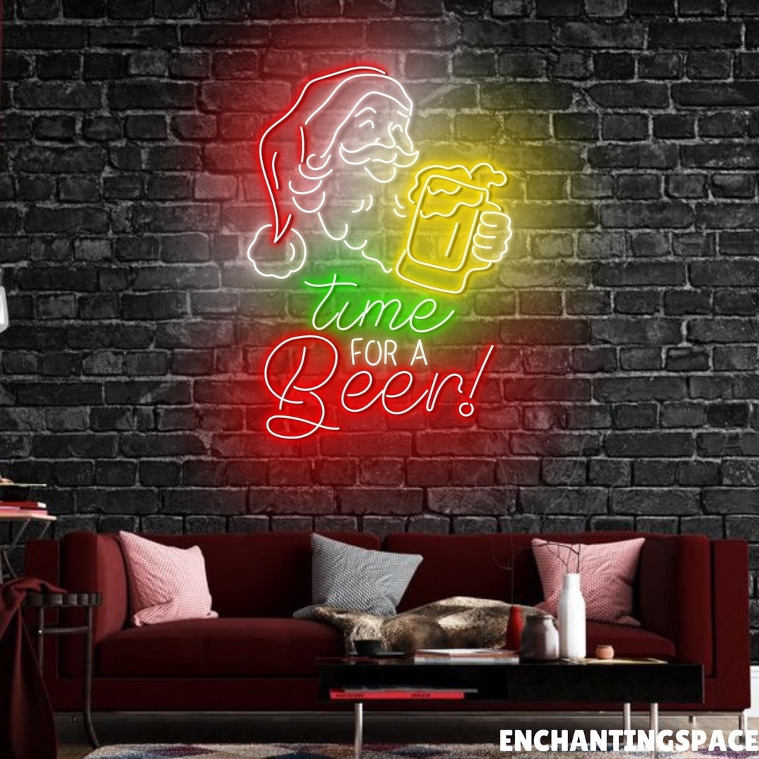 Time for A Beer Neon Sign, Santa Time for A Beers Led Light, Santa ...