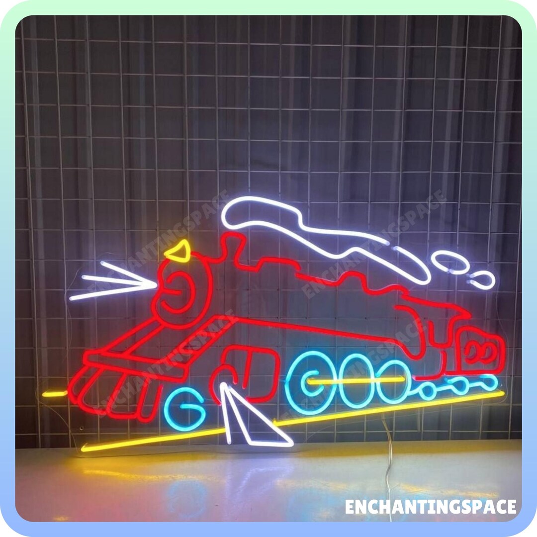 Train Neon Sign Wall Art, Train Station Led Light Signage, Steam Train ...