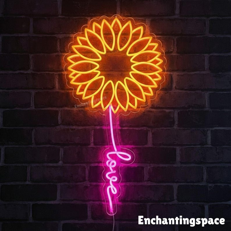 Floral Sunflower Neon Wall Light, LED Decor for Cafe, Flower Shop ...