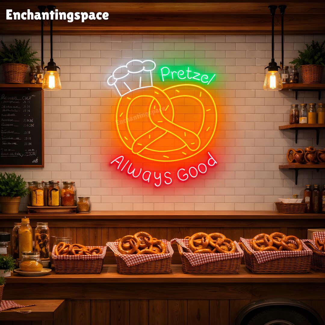 Pretzel Neon Sign, Welcome LED Wall Light for Bakery Counter, Dessert ...