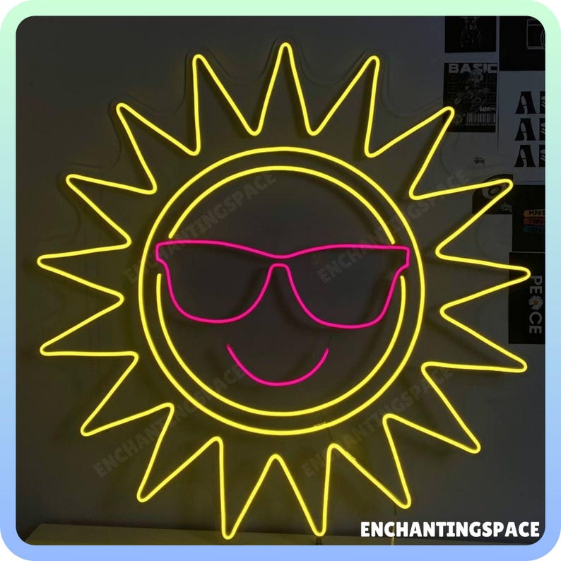Sun Sunglasses Neon Sign, Custom Funny Sun Led Sign, Bedroom Led Light ...