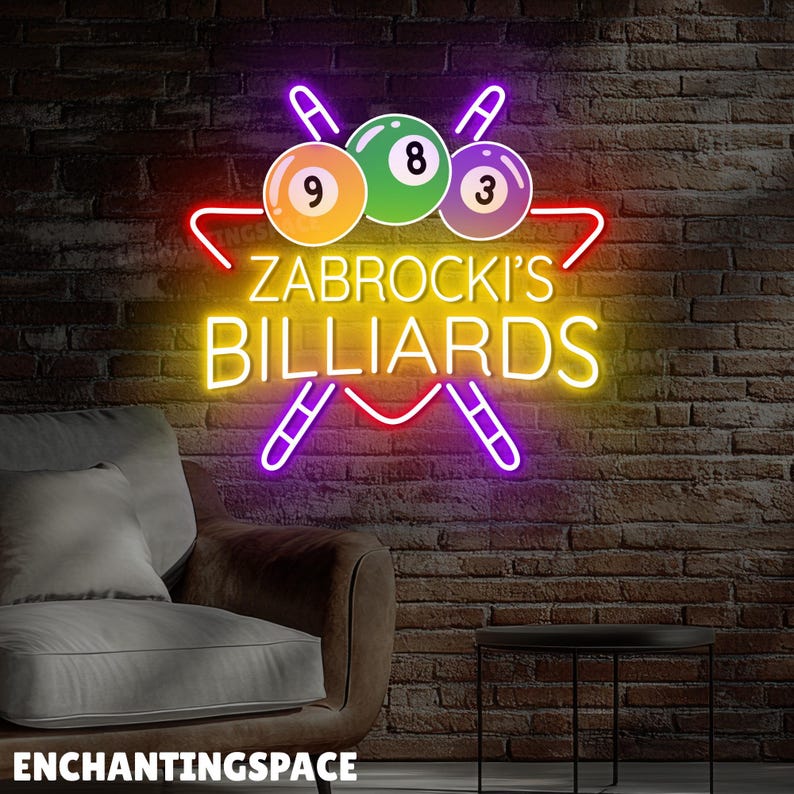 Custom Billiard Pool Neon Light, Acrylic Neon Sign, Billiard Club Wall ...