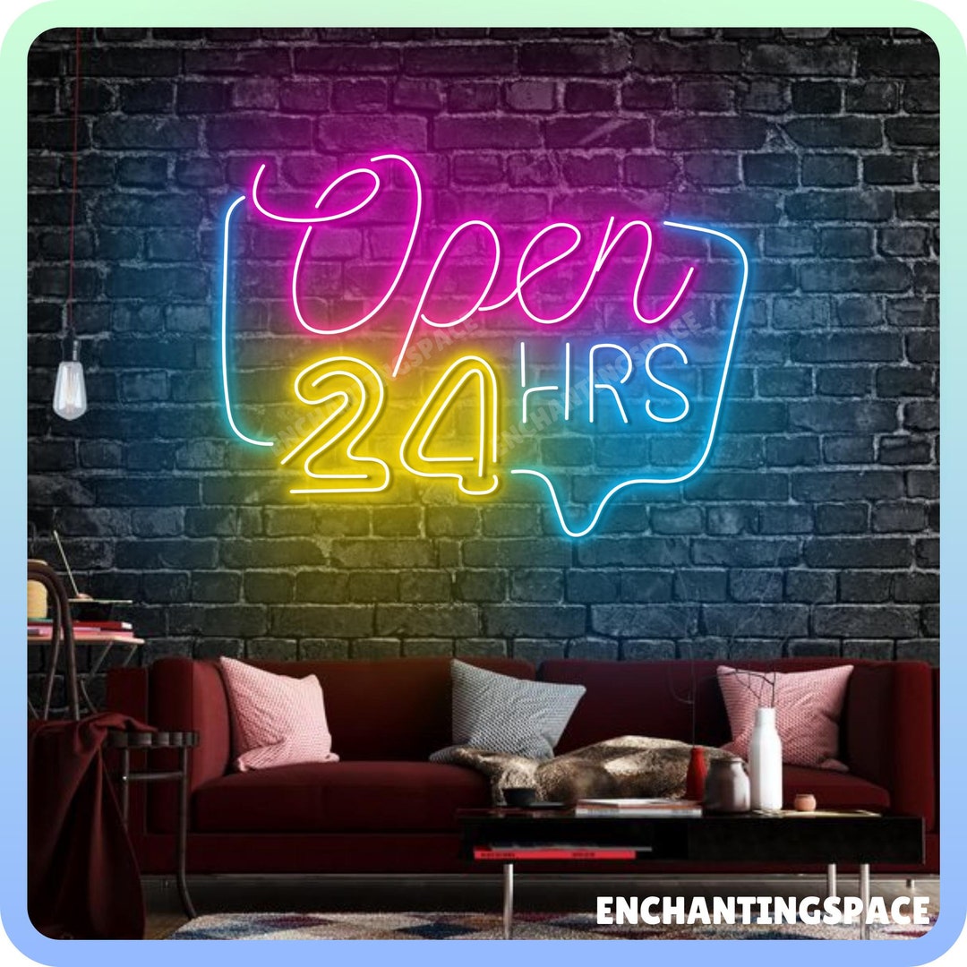Open 24hrs Neon Sign, Open 24 Hours Led Sign Wall Art, Open Neon Light ...