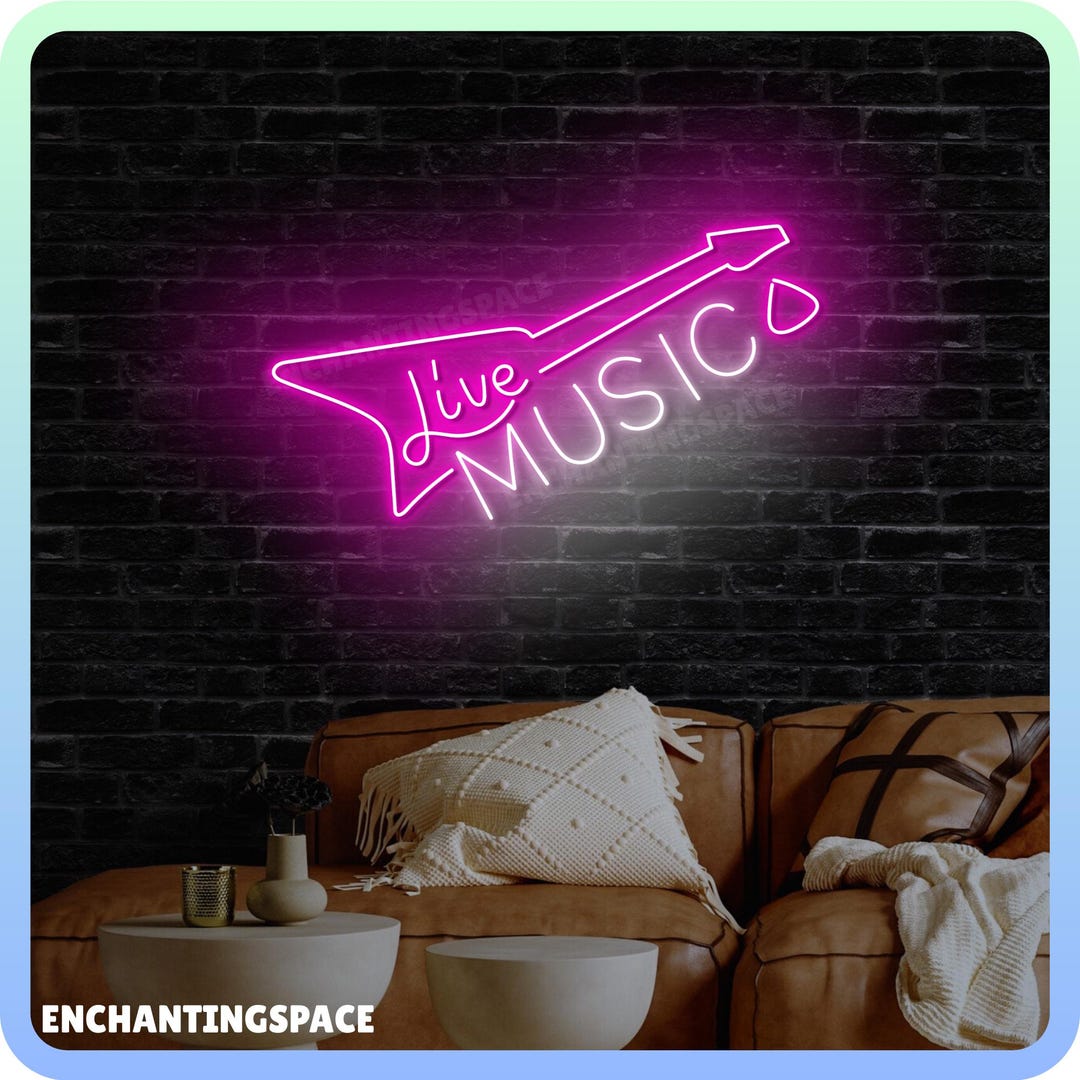 Live Music Neon Light Sign, Guitar Live Music Led Sign, Music Club Neon ...