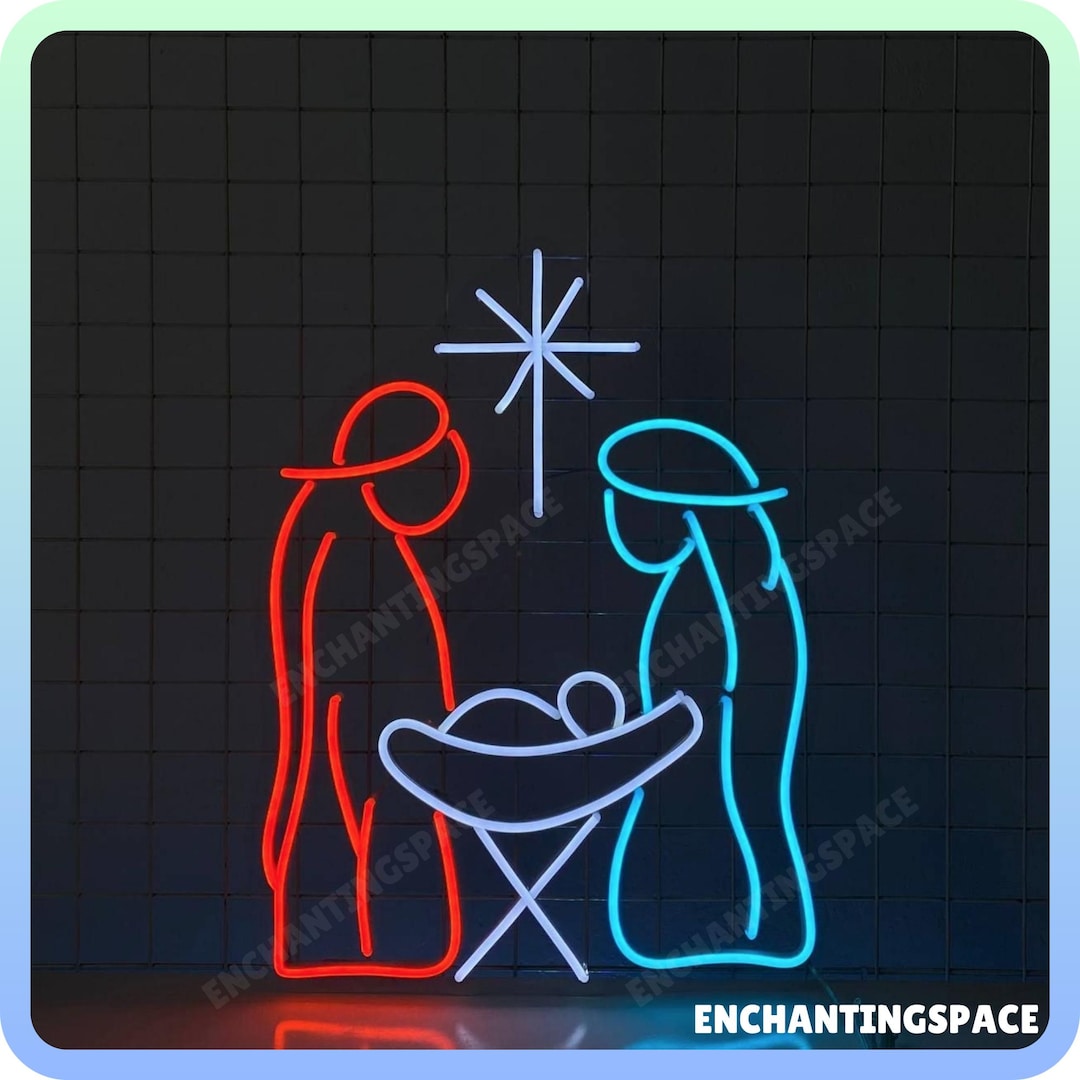 Nativity Scene Neon Light, Holy Family Led Sign, Silent Night Sign, O ...
