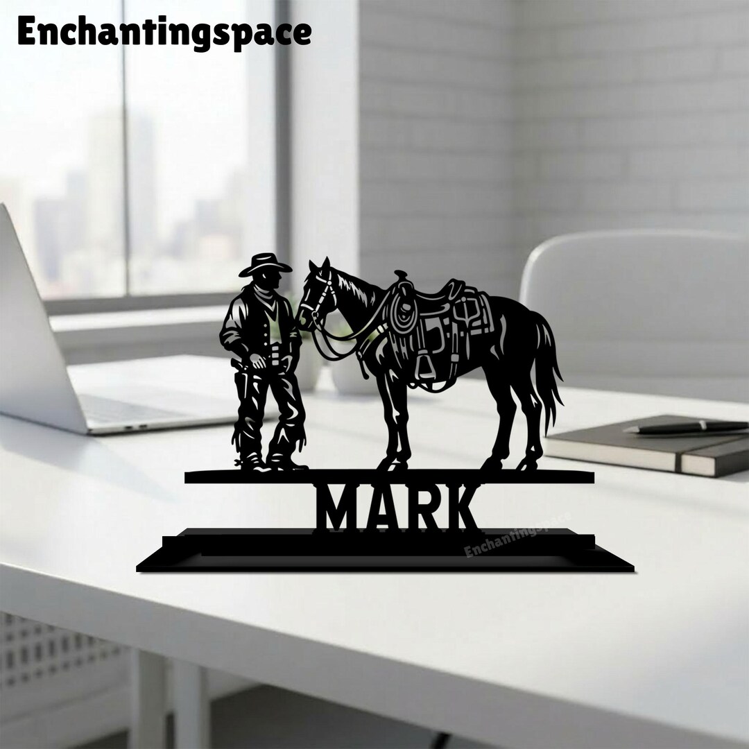 Personalized Cowboy Metal Table Decor, Steel Office Desk Name Sign ...