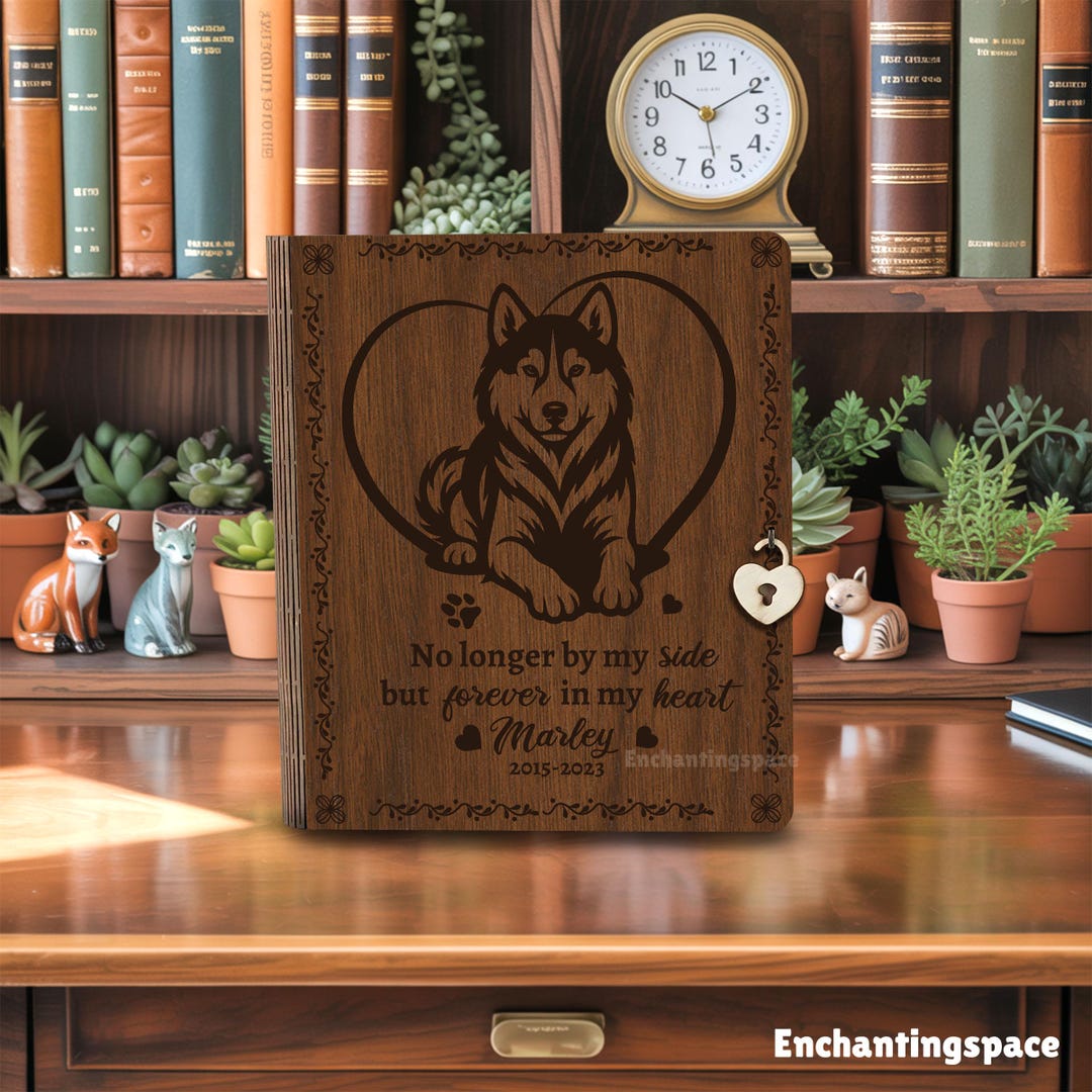 Personalized Husky Memory Book Box, Wooden Keepsake Box for Dog Owners ...