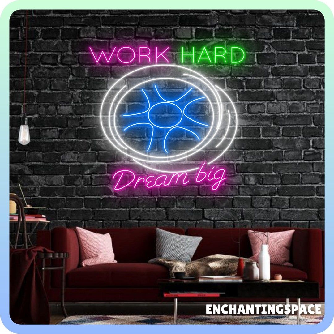 Work Hard Dream Big Neon Sign, Motivational Quote Led Light Decor, Work ...