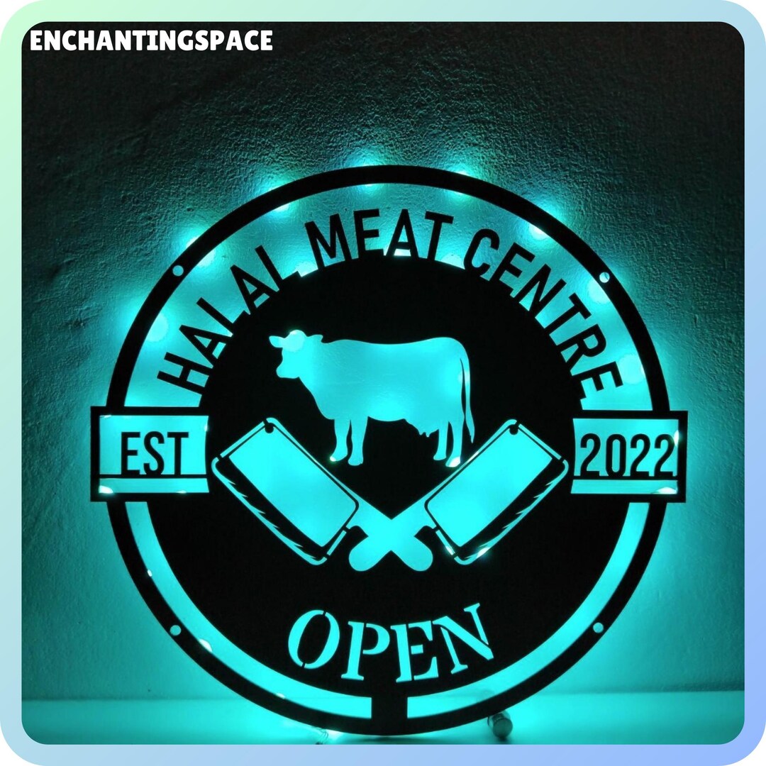 Customized Meat Centre Open Metal Wall Art LED Light, Personalized ...