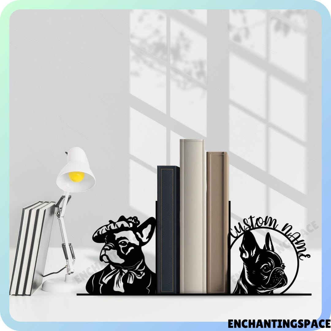 Customized Elegant French Bulldog Metal Bookends, Personalized Dog Name ...