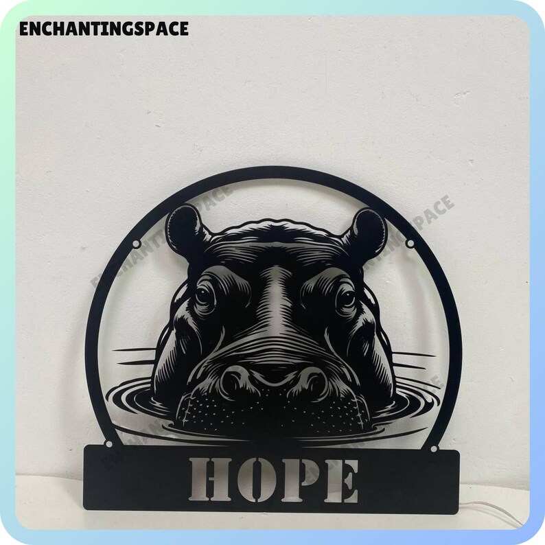Customized Hippo Head Metal Wall Art LED Light, Personalized Wild ...