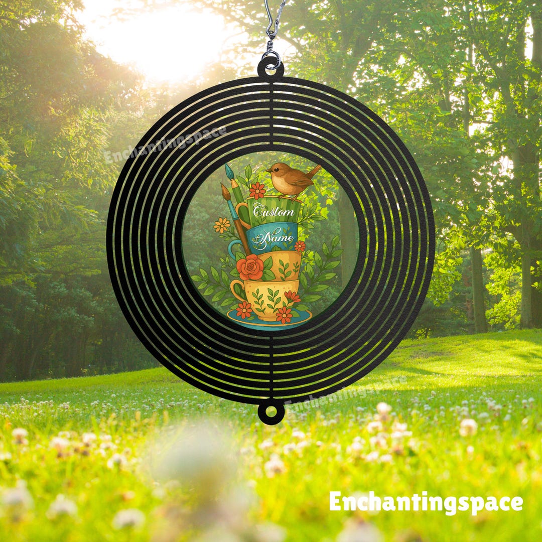 Custom Tea Cups Metal Wind Spinner, Personalized Garden Ornament ...