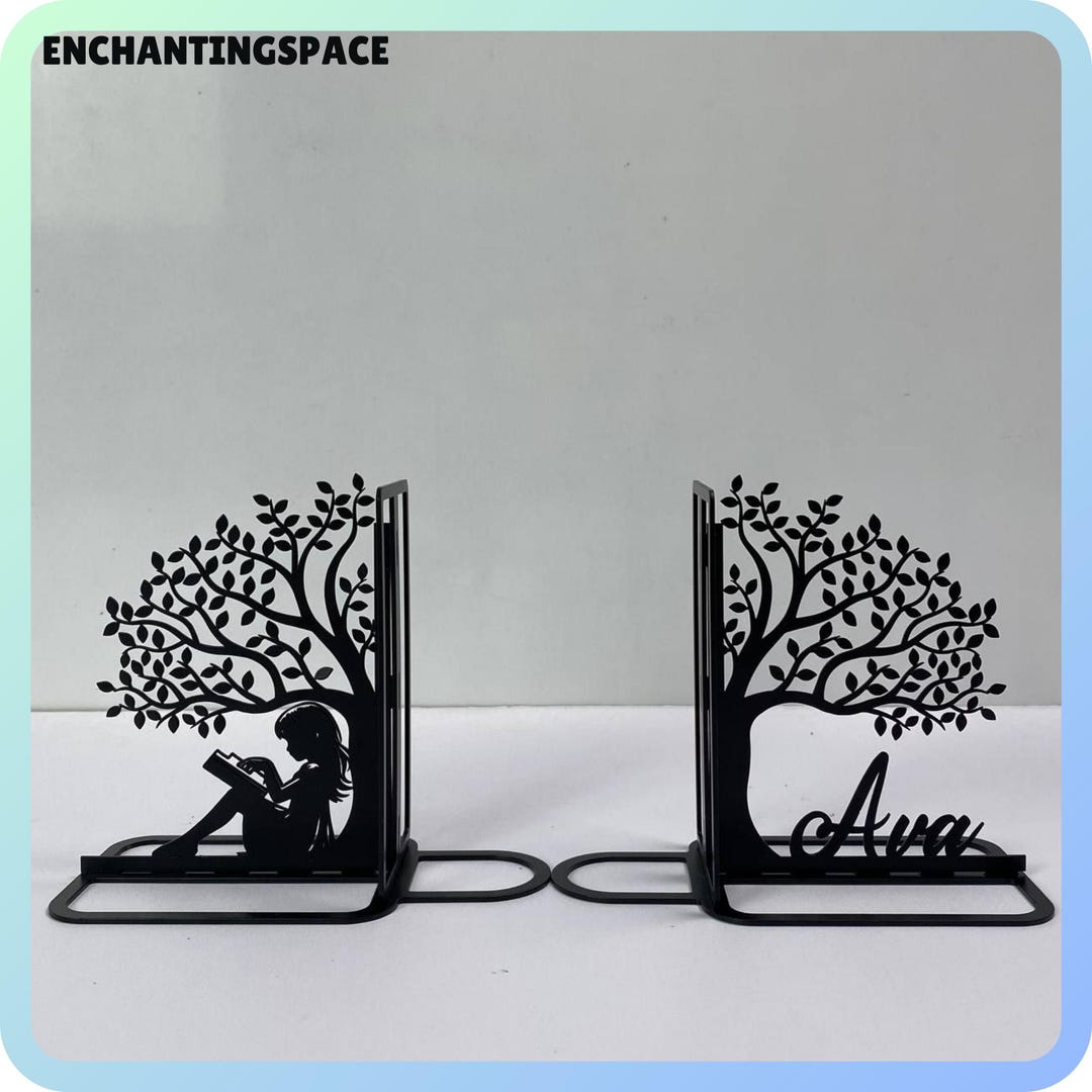 Customized Girl Read Book Metal Bookends, Girl Name Bookend, Read Book ...