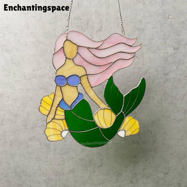Handmade Stained Glass Mermaid Hanging, Personalized Sea Suncatcher ...