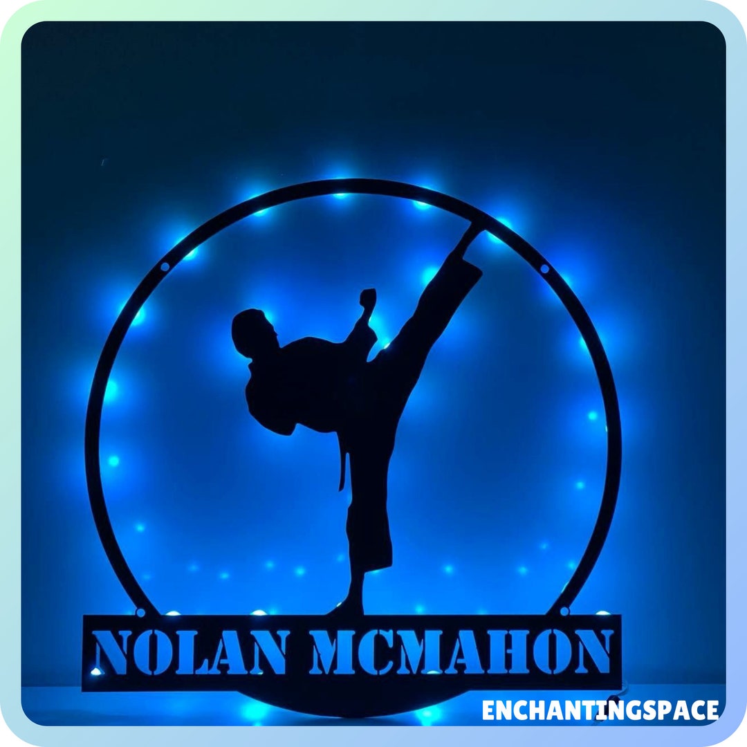 Customized Man Karate Kick Wall Art LED Light, Personalized Martial ...